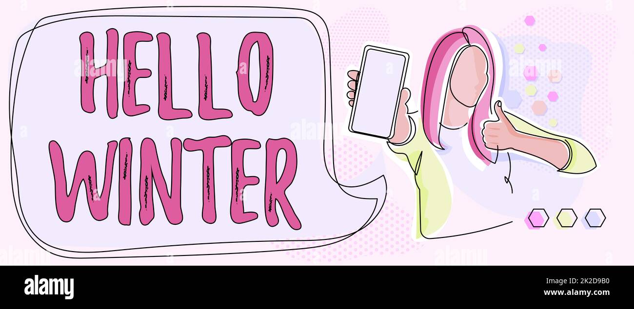 Inspiration montrant le signe Hello Winter. Mot écrit à la saison la ...