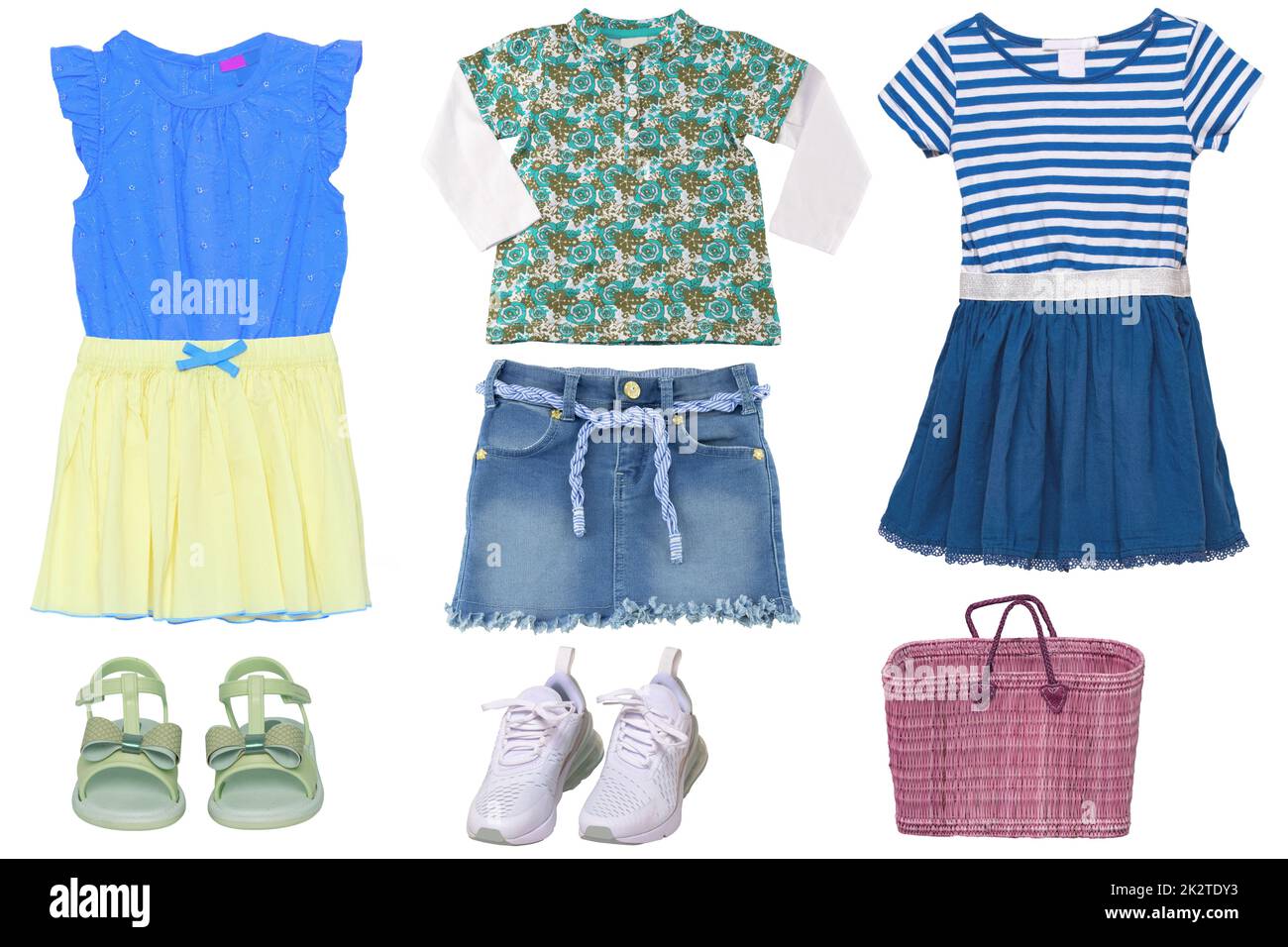 Ensemble de collage de petites filles vêtements d'été isolés sur un ...