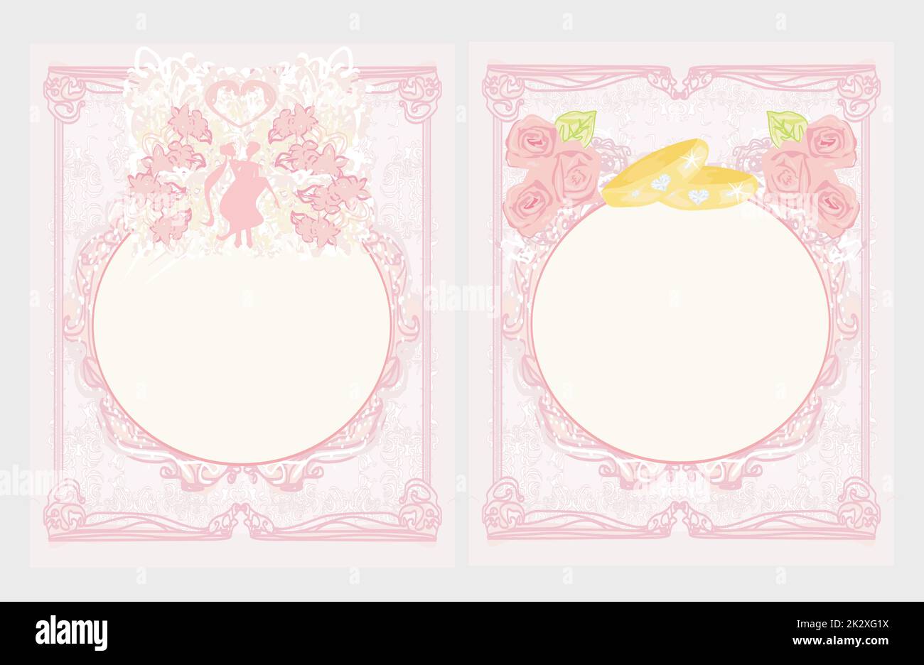 Carte d'Invitation de mariage floral avec wedding couple silhouette et ...