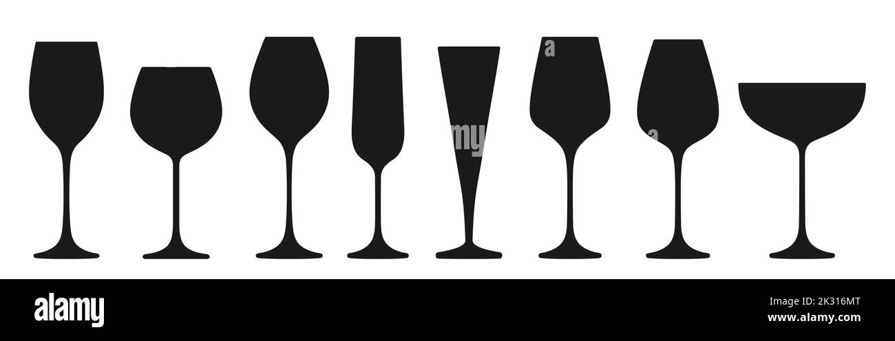 Ensemble de silhouette de différents types Wineglass. Verre pour vin ...