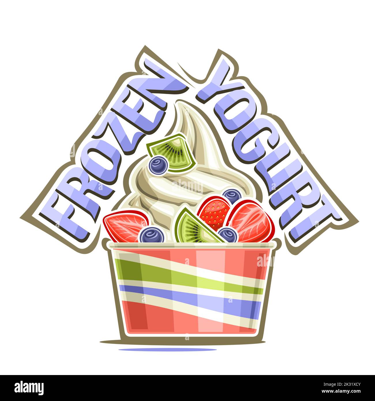 Logo vectoriel pour yaourt glacé, affiche décorative avec illustration ...