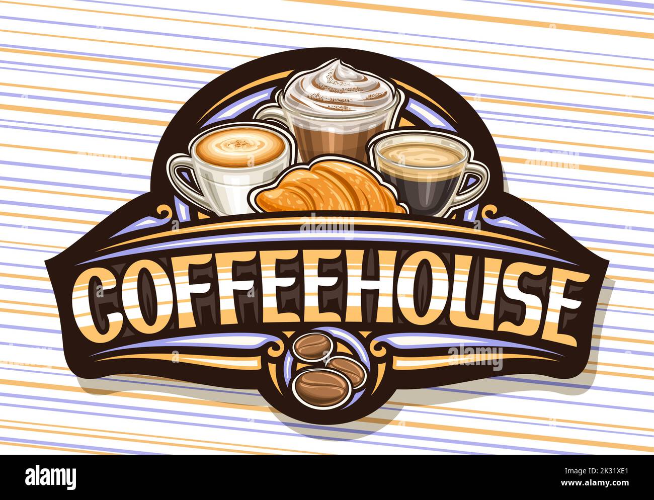 Logo Vector pour Coffeehouse, panneau d'affichage décoratif noir avec ...