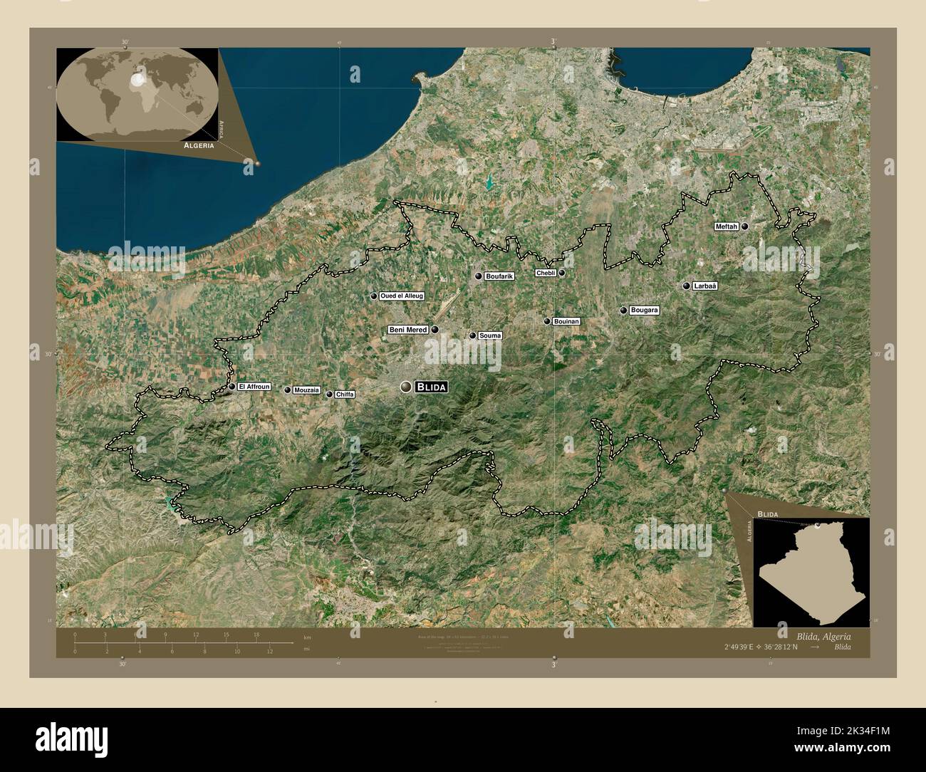 Blida, province d'Algérie. Carte satellite haute résolution. Lieux et ...