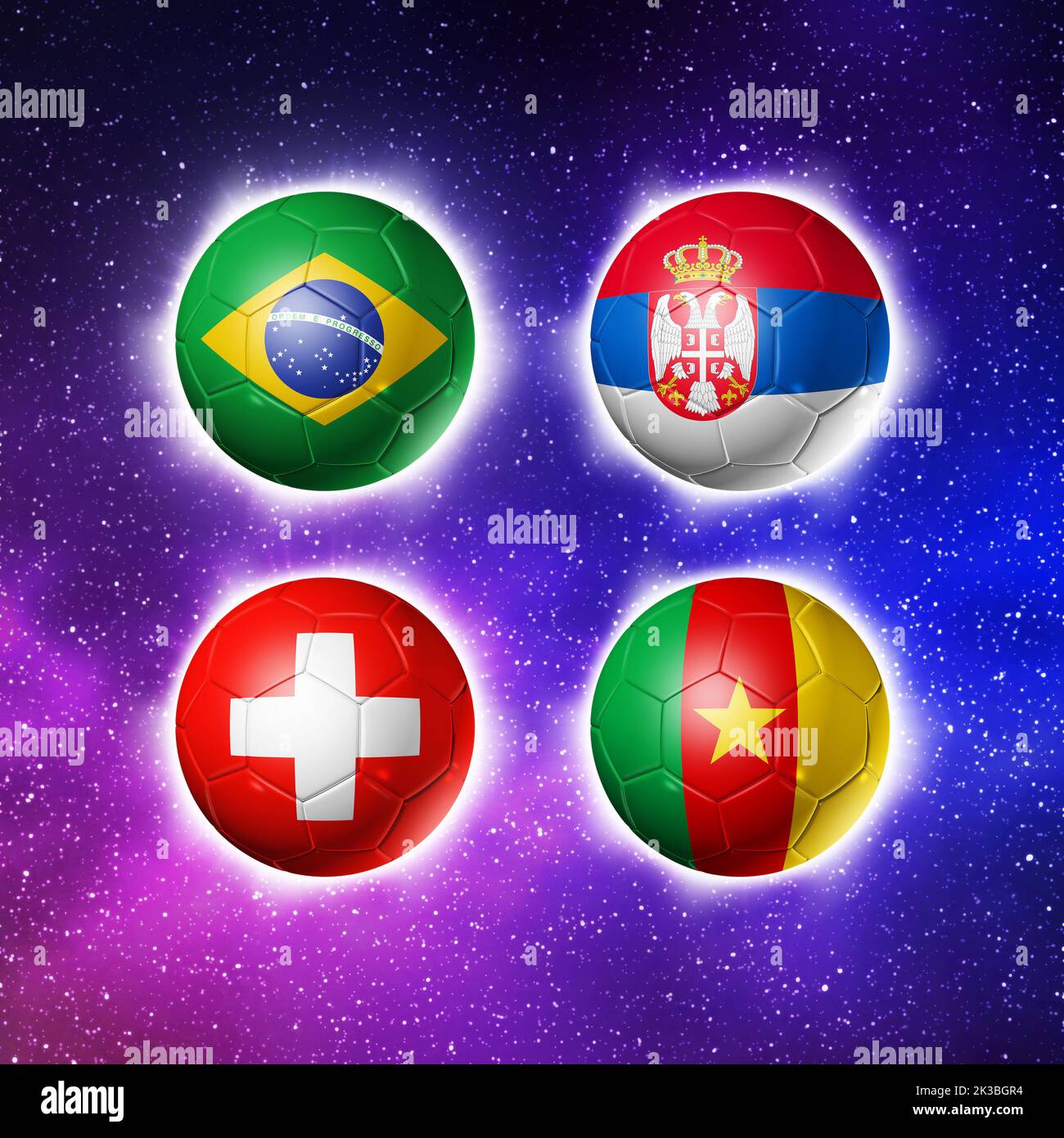 Ballons de football avec drapeaux des équipes du groupe G, concours de ...
