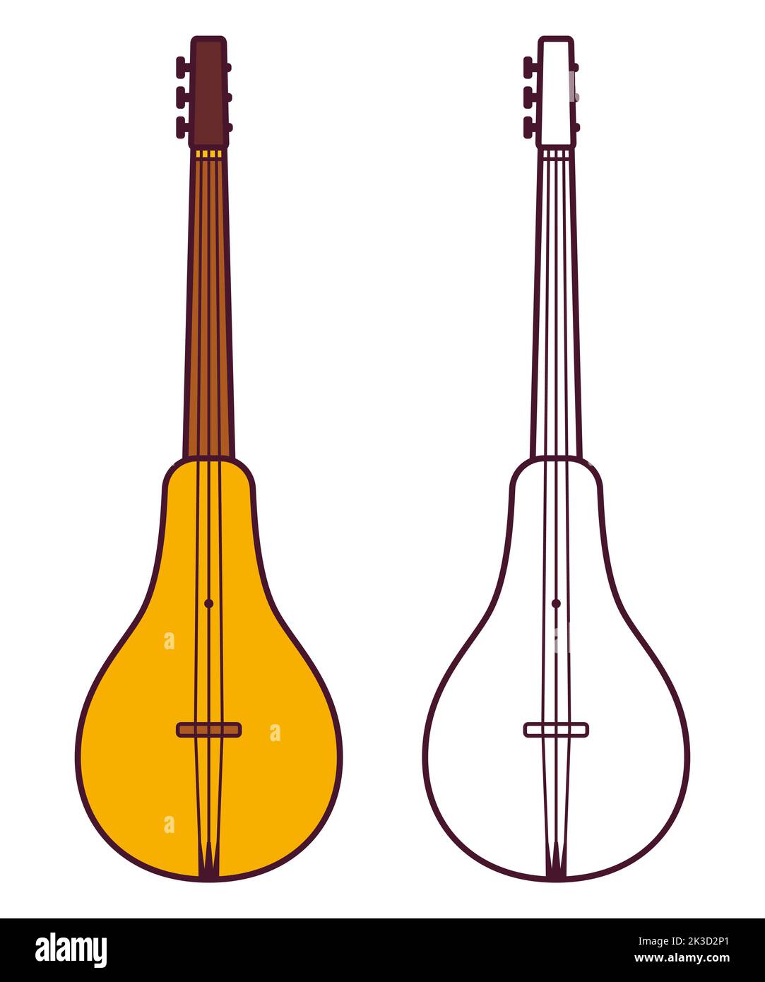 Komuz, instrument de musique traditionnel kirghize à cordes. Dessin ...