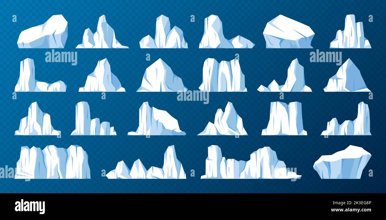 Collection de icebergs flottants.Dérive du glacier arctique, bloc d'eau ...