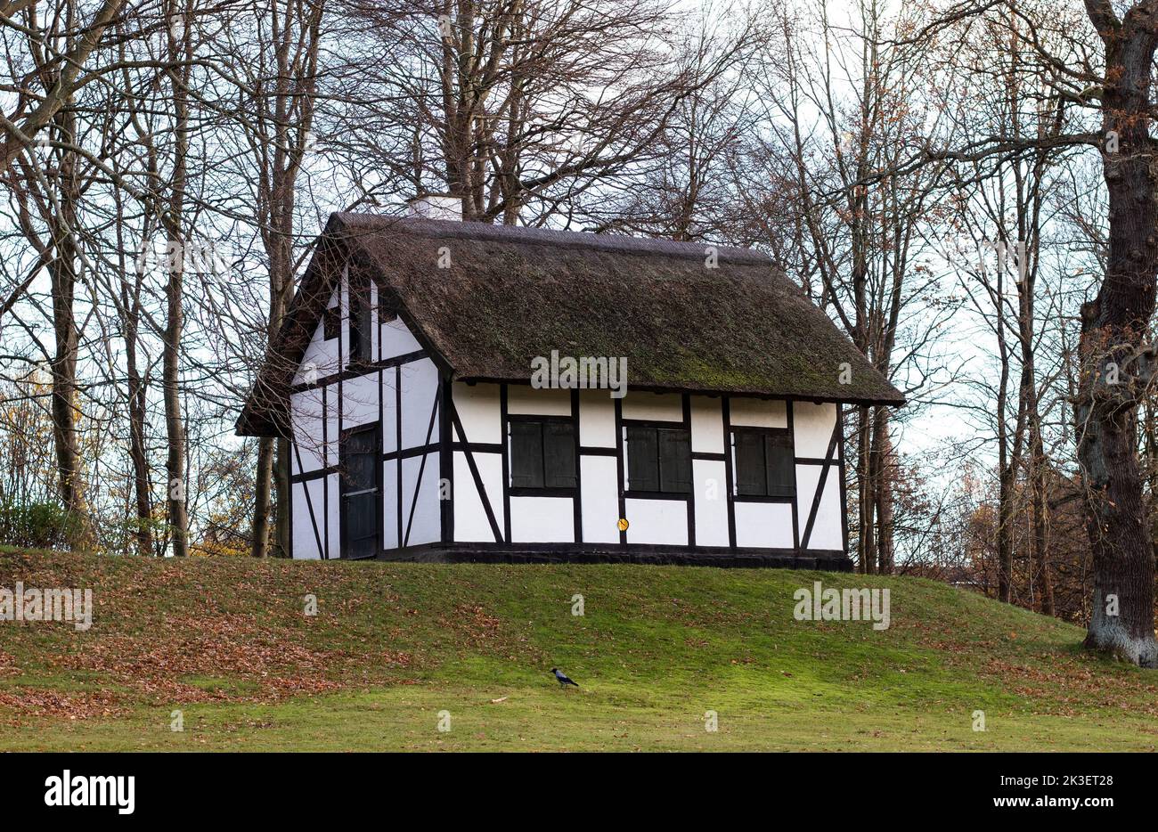 Maison en brique rustique au toit de chaume Banque de photographies et ...