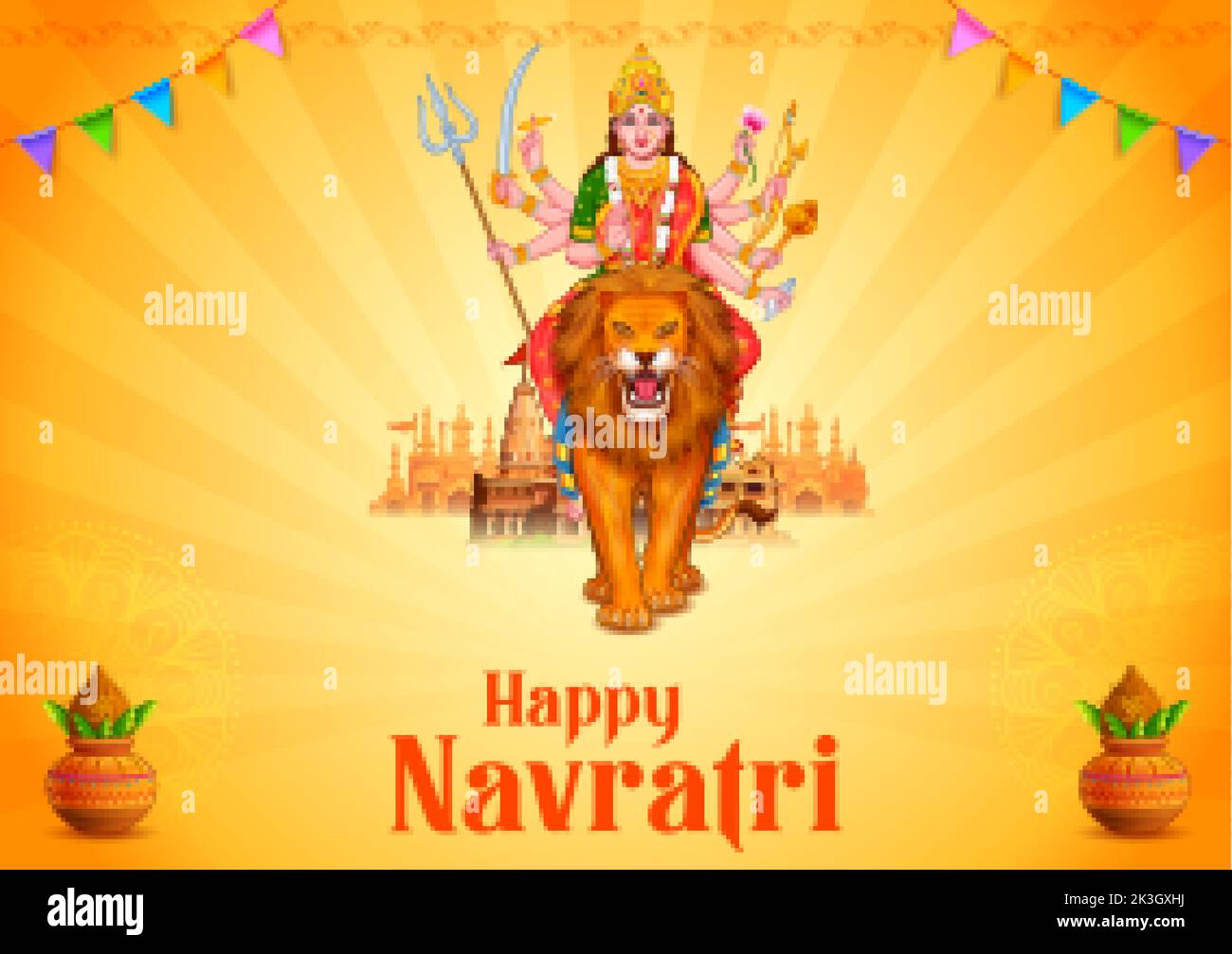 Déesse Durga dans Happy Durga Puja Subh Navratri bannière religieuse ...