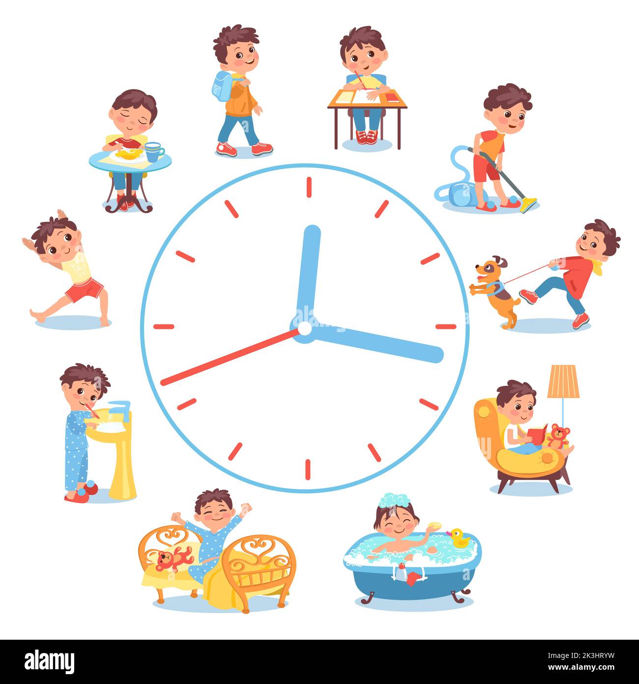 Routine quotidienne pour enfants Banque d'images vectorielles - Alamy