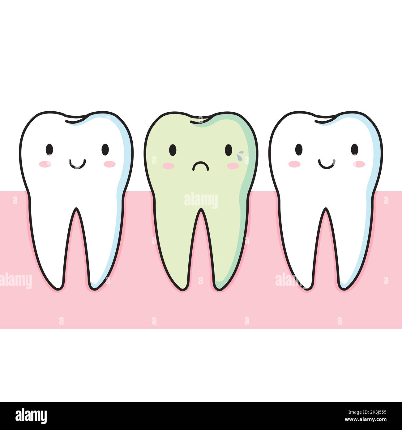 Illustration plate de la dent blanche souriante et des dents pleurs ...