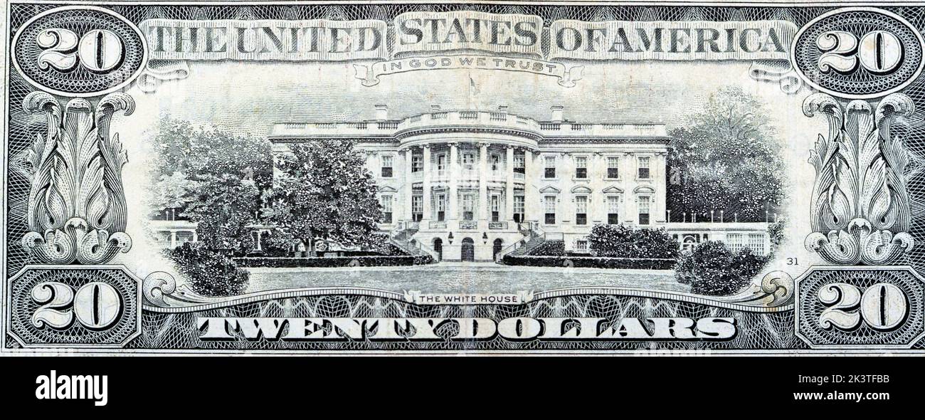 Grand fragment de la face arrière de 20 vingt dollars billet de banque ...