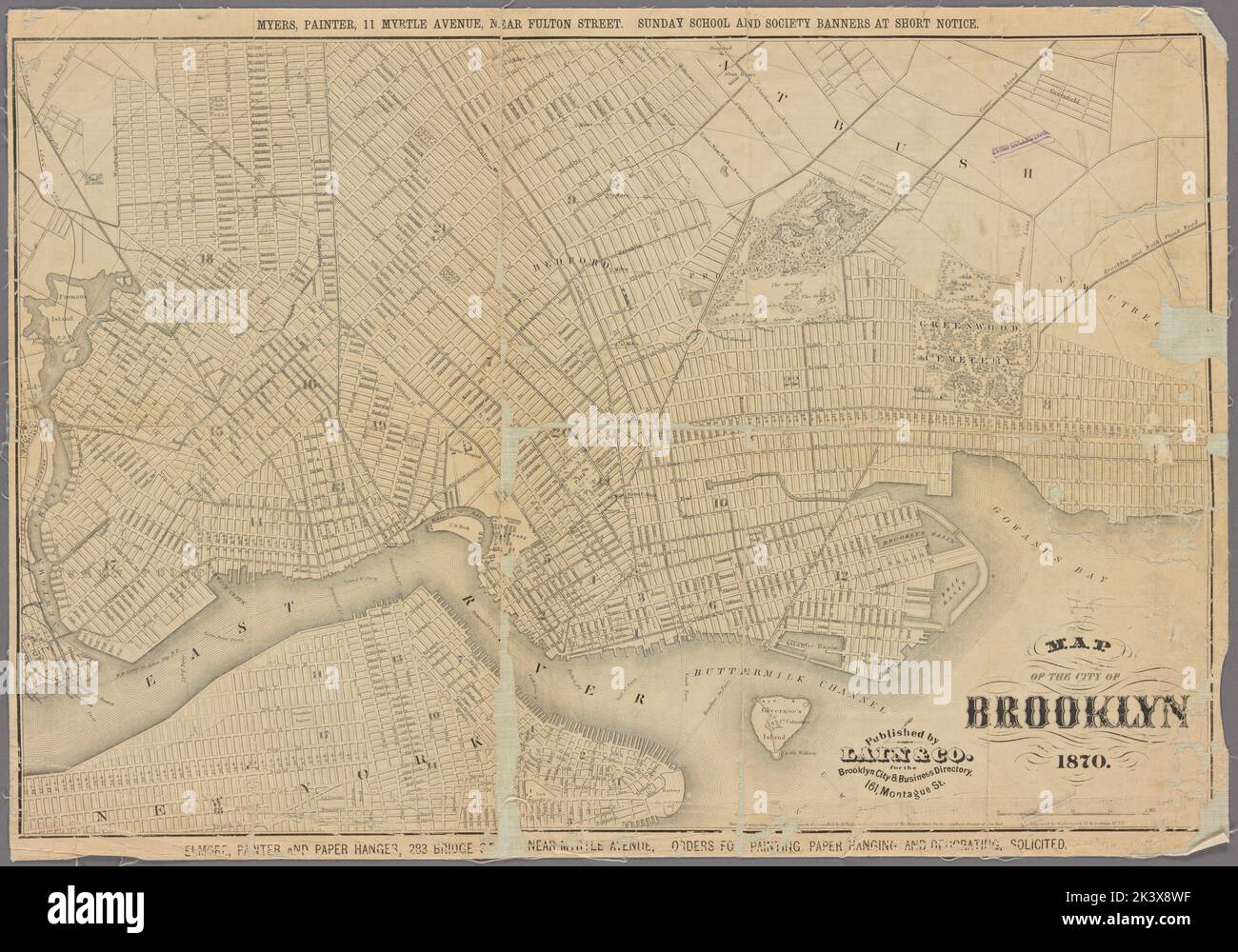 Plan de la ville de Brooklyn. Distance indiquée par les zones radiales ...