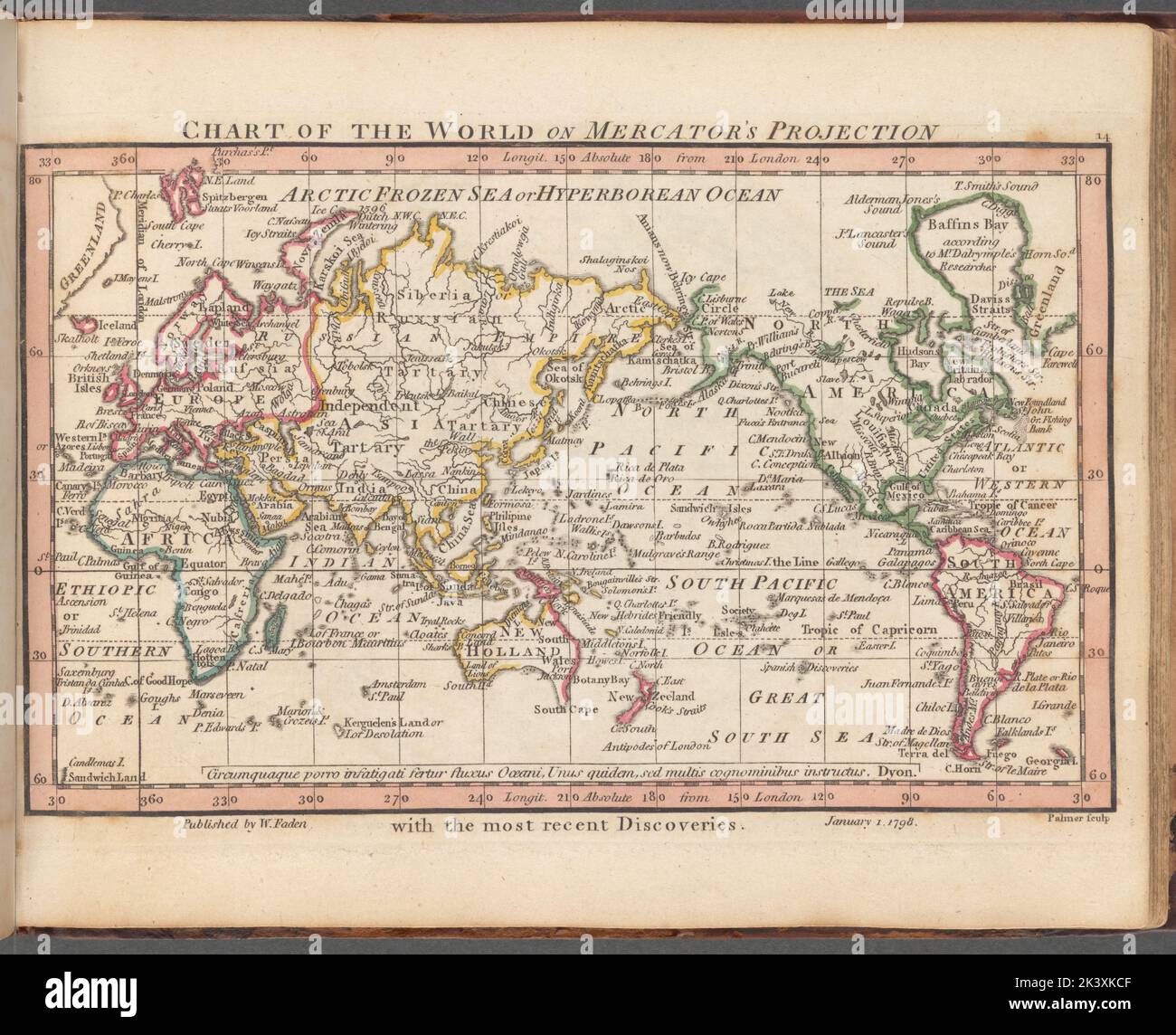 Carte du monde sur la projection de Mercator 1798 - 1804. Cartographie ...