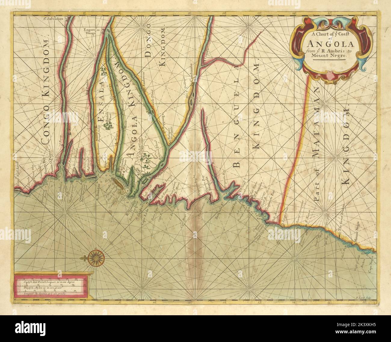 Carte de la côte ANGOLAISE de R Ambris au Mont Negro 1702 - 1707 ...