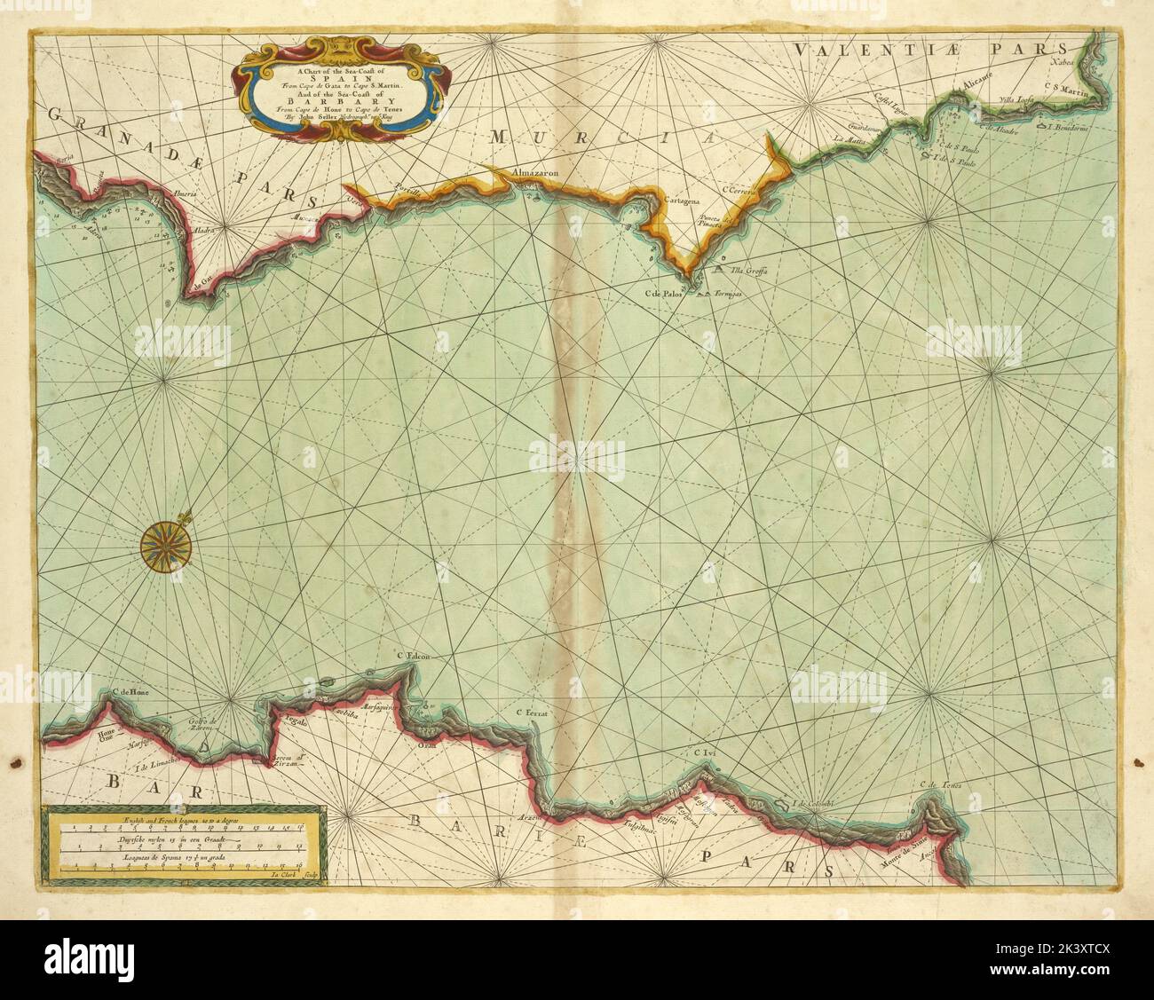 Carte de la côte de mer de L'ESPAGNE du cap de Gata au cap S. Martin et ...