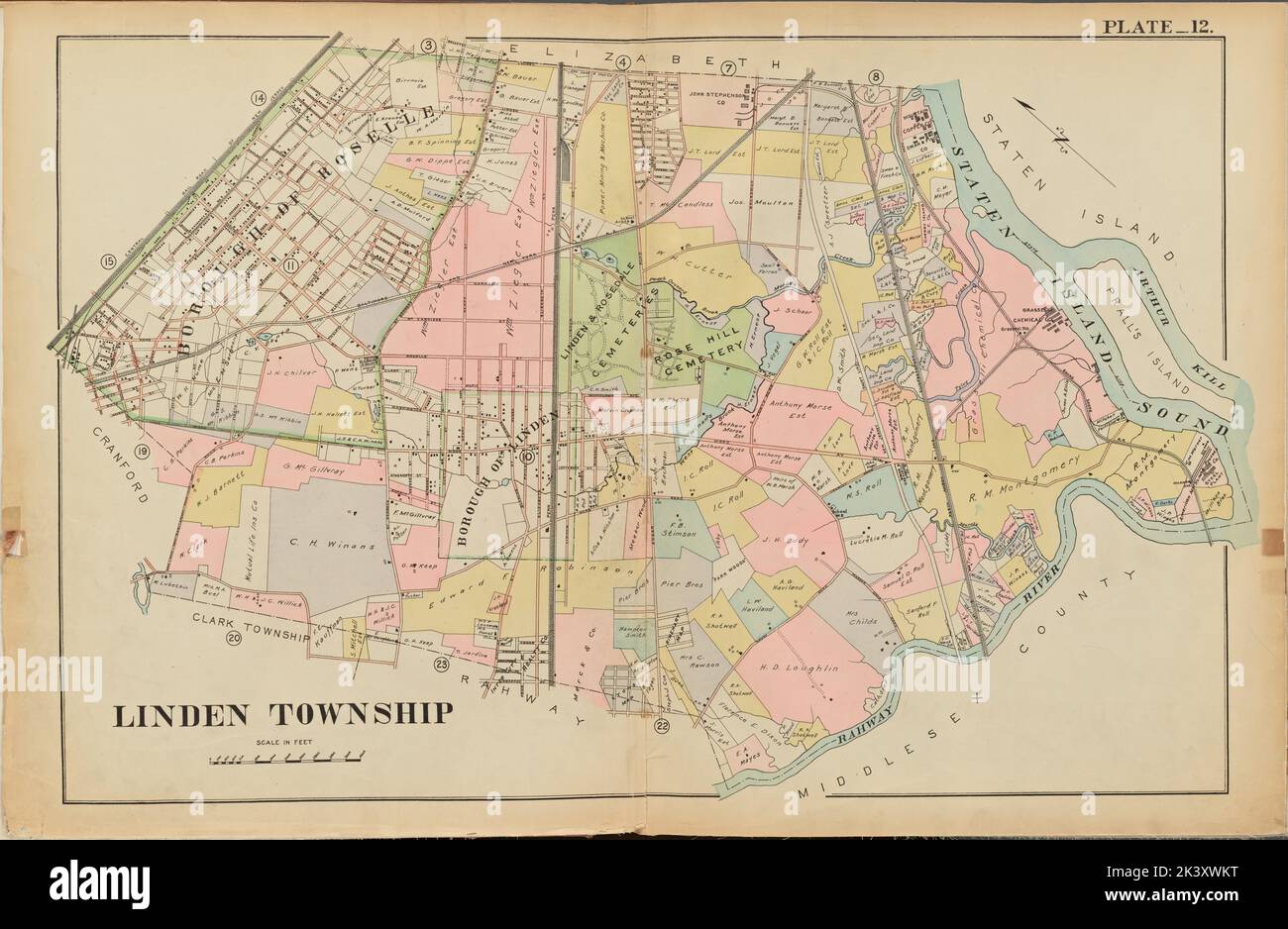 Comté de Union, plaque de page double no 12 carte du canton de Linden ...