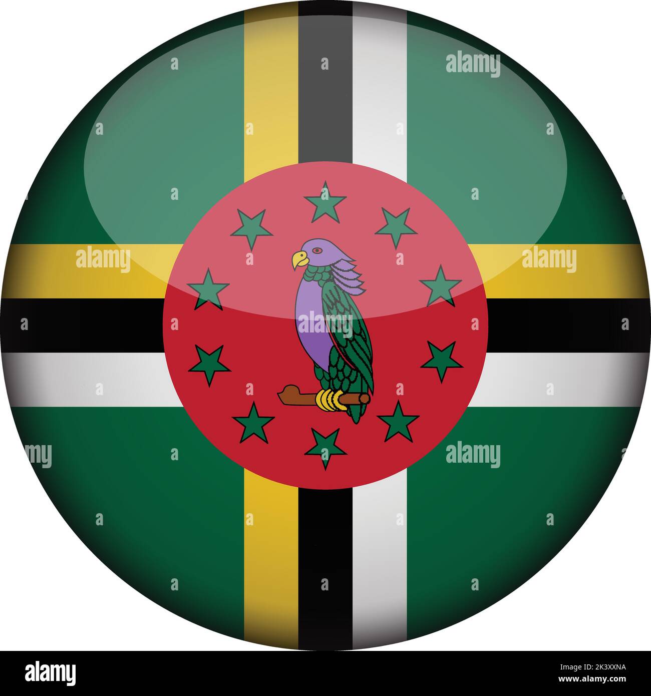 drapeau de dominique en bouton rond brillant de l'icône. Emblème de ...