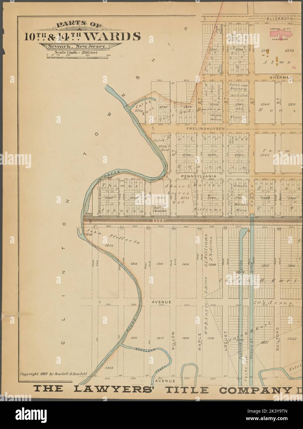 Newark, Double page plaque no 30 carte délimitée par l'avenue Elizabeth ...