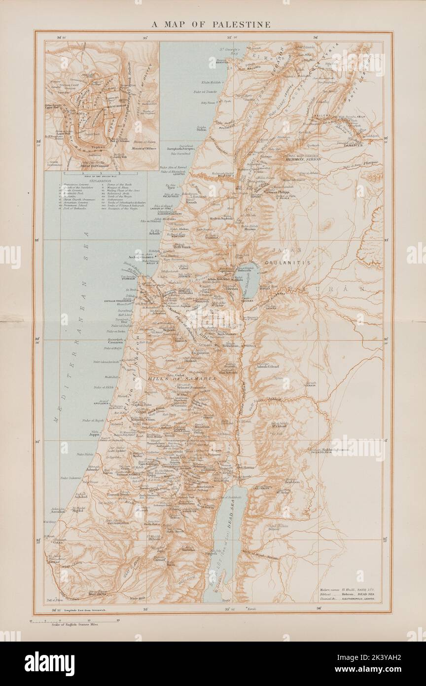 Une carte cartographique de la Palestine. Tirages, illustrations. 1881 ...