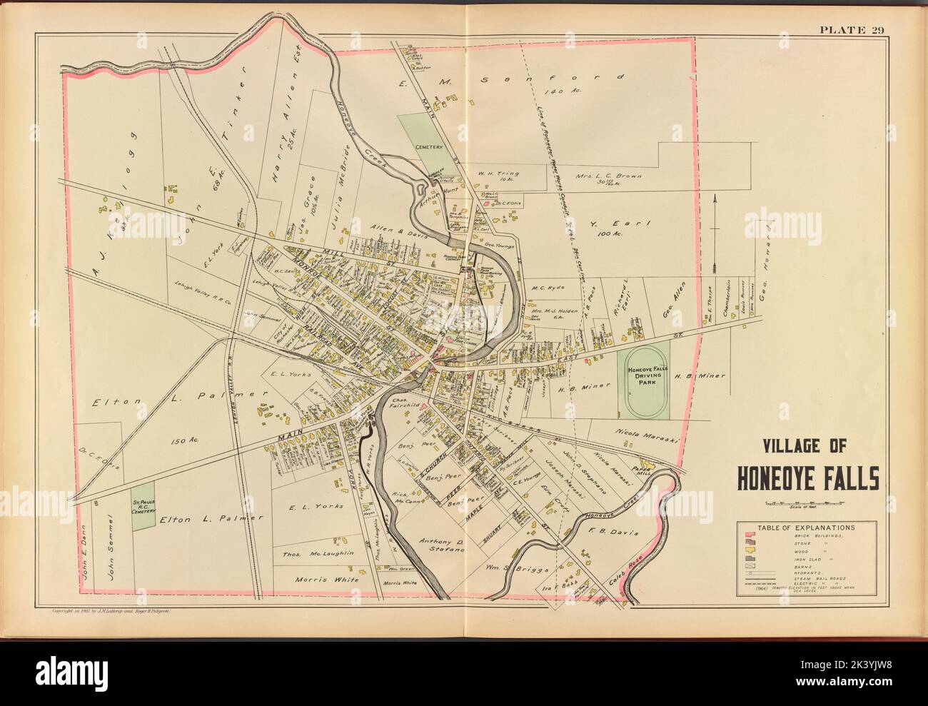 Monroe County, Double page plaque no 29 carte du village de Honeoye ...