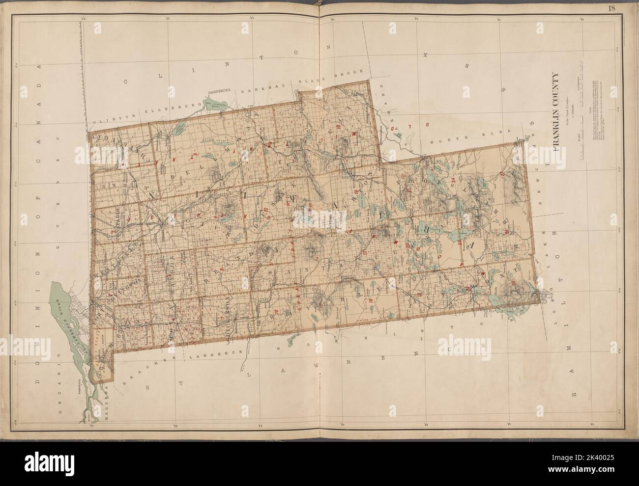 New York State, Double page plaque no 18 carte cartographique du comté ...