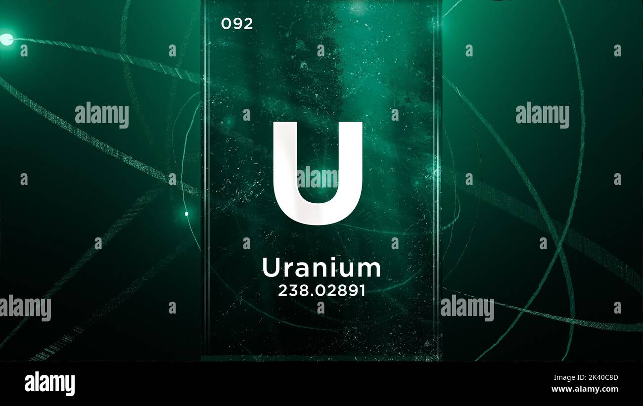 Élément chimique du symbole uranium (U) du tableau périodique, 3D ...