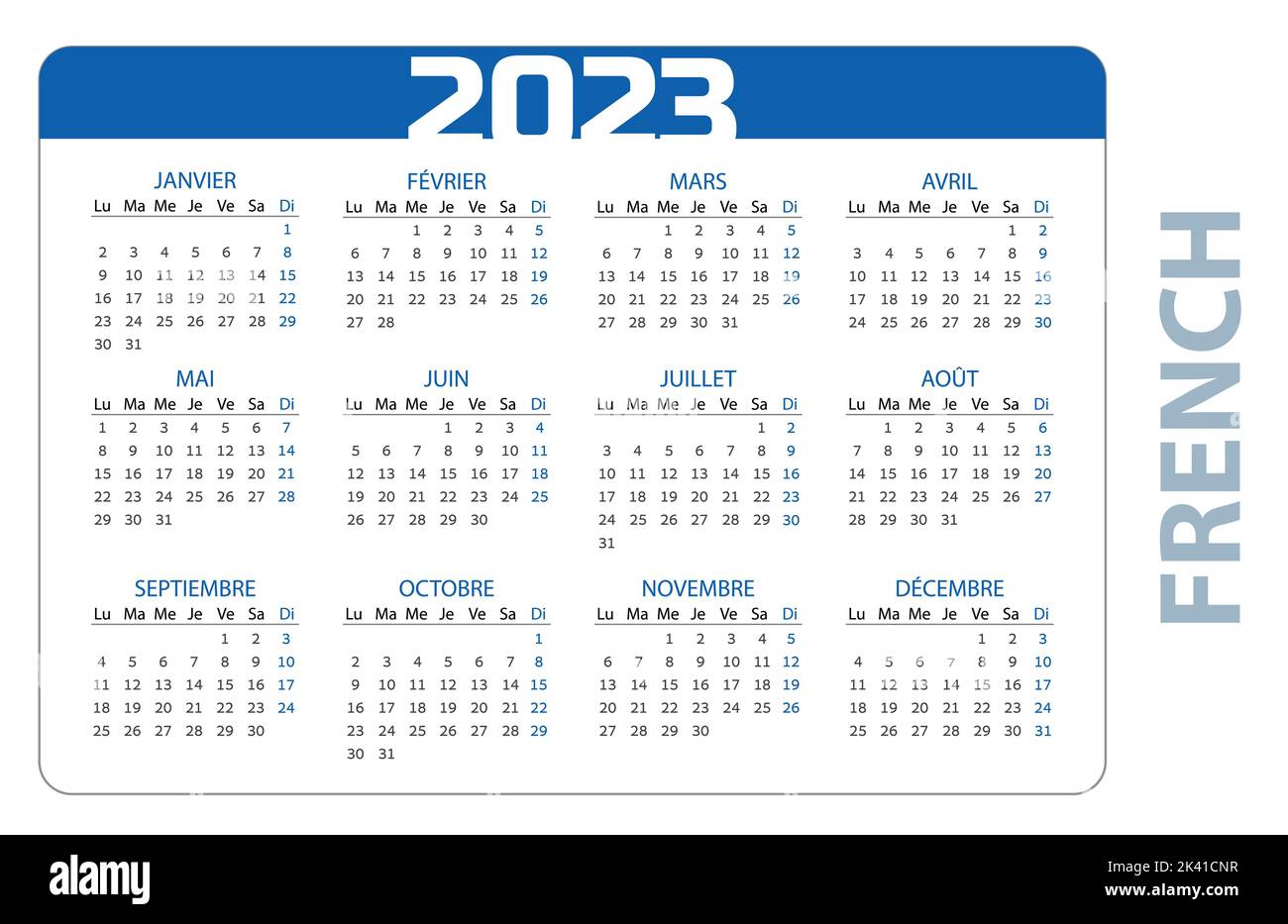 Calendrier 2023 francais noir et blanc Banque de photographies et d’images à haute résolution ...