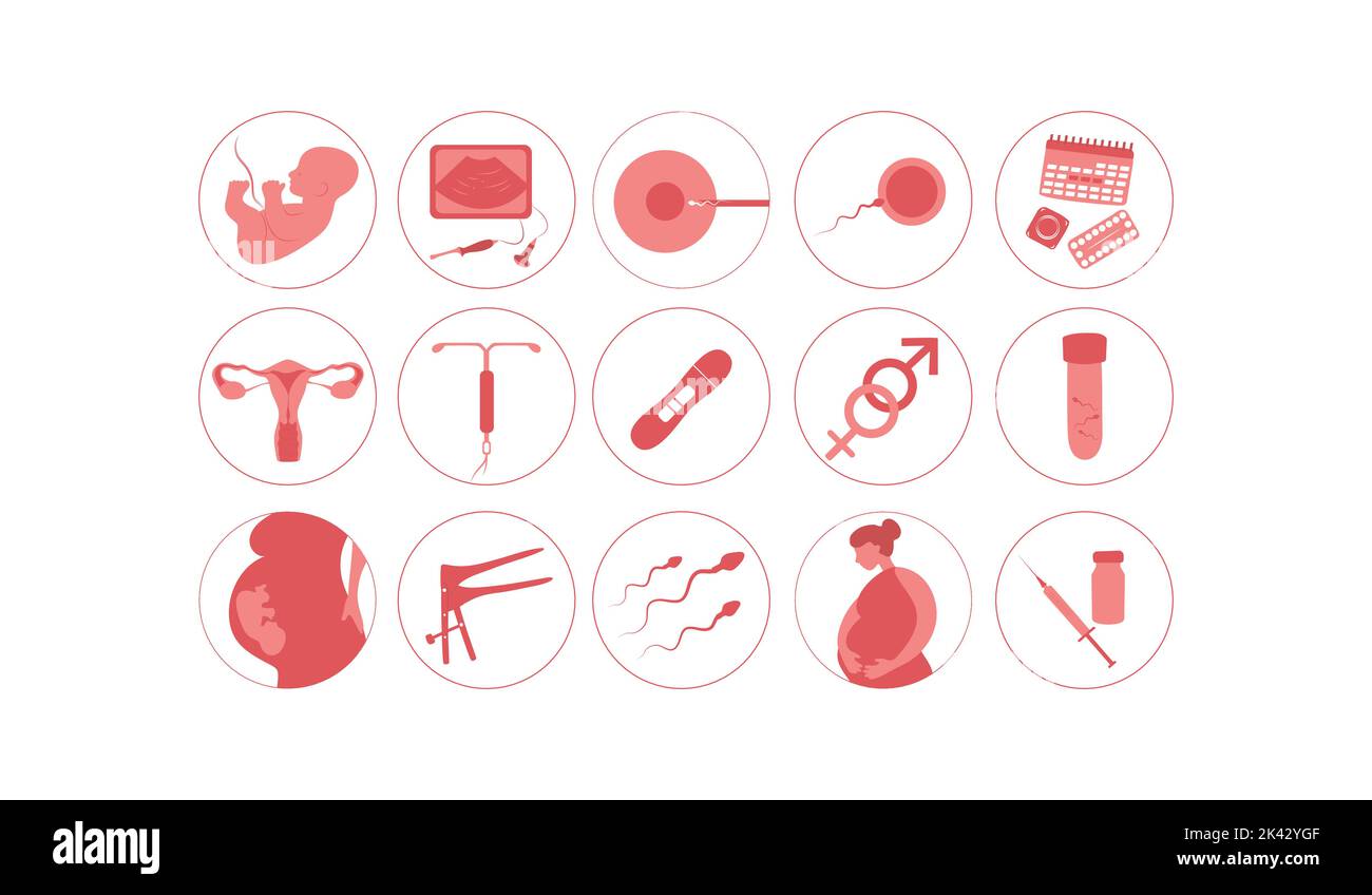 Ensemble d'icônes de fécondité femme. Collecte des signes obstétriques ...