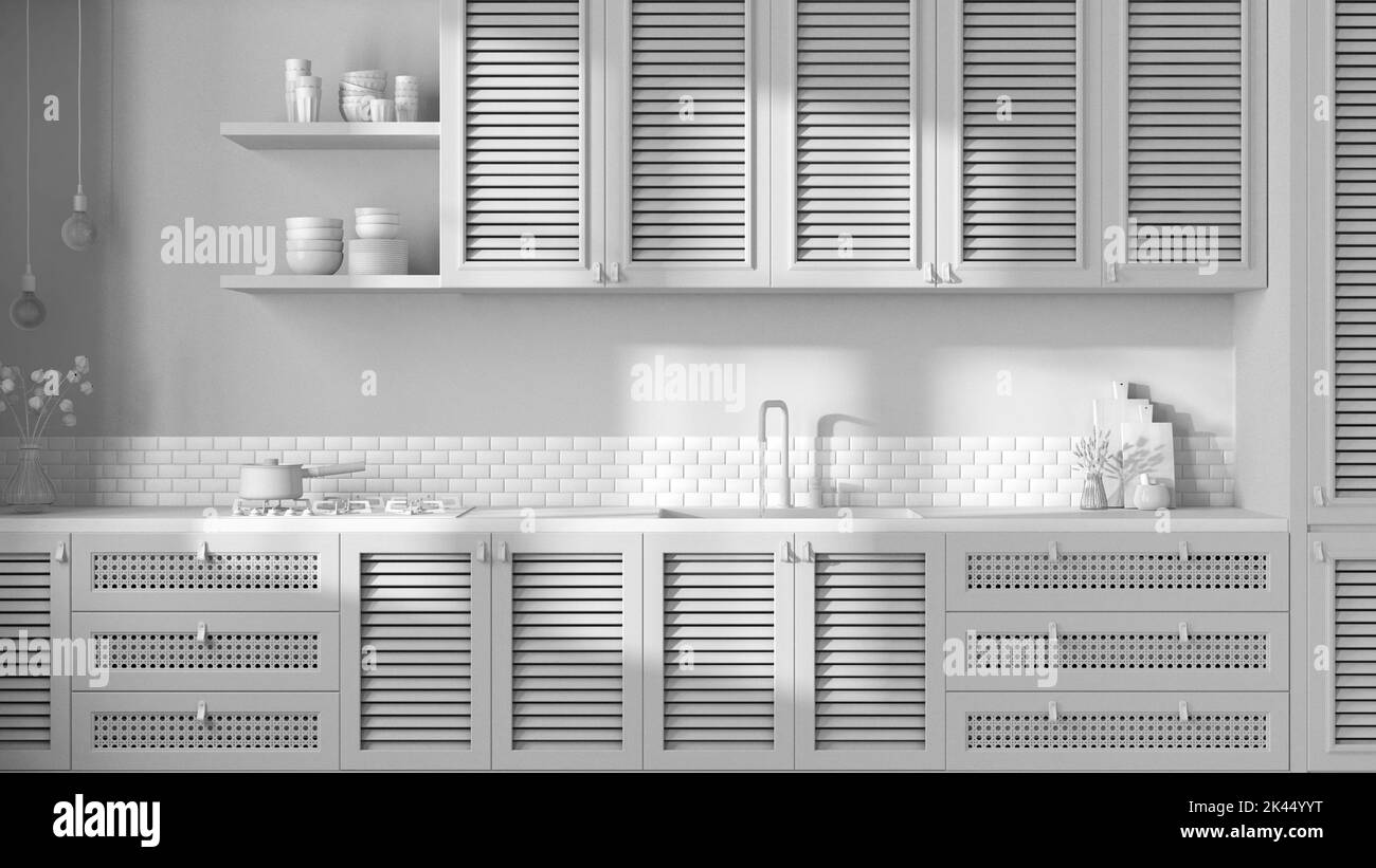 Total blanc projet brouillon, cuisine en bois d'époque. Armoires avec ...