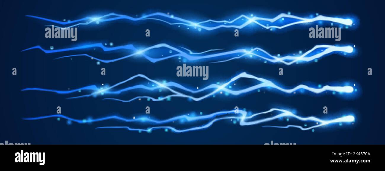 Éclairs bleus, coup de foudre effet la nuit. Impacts d'énergie ...