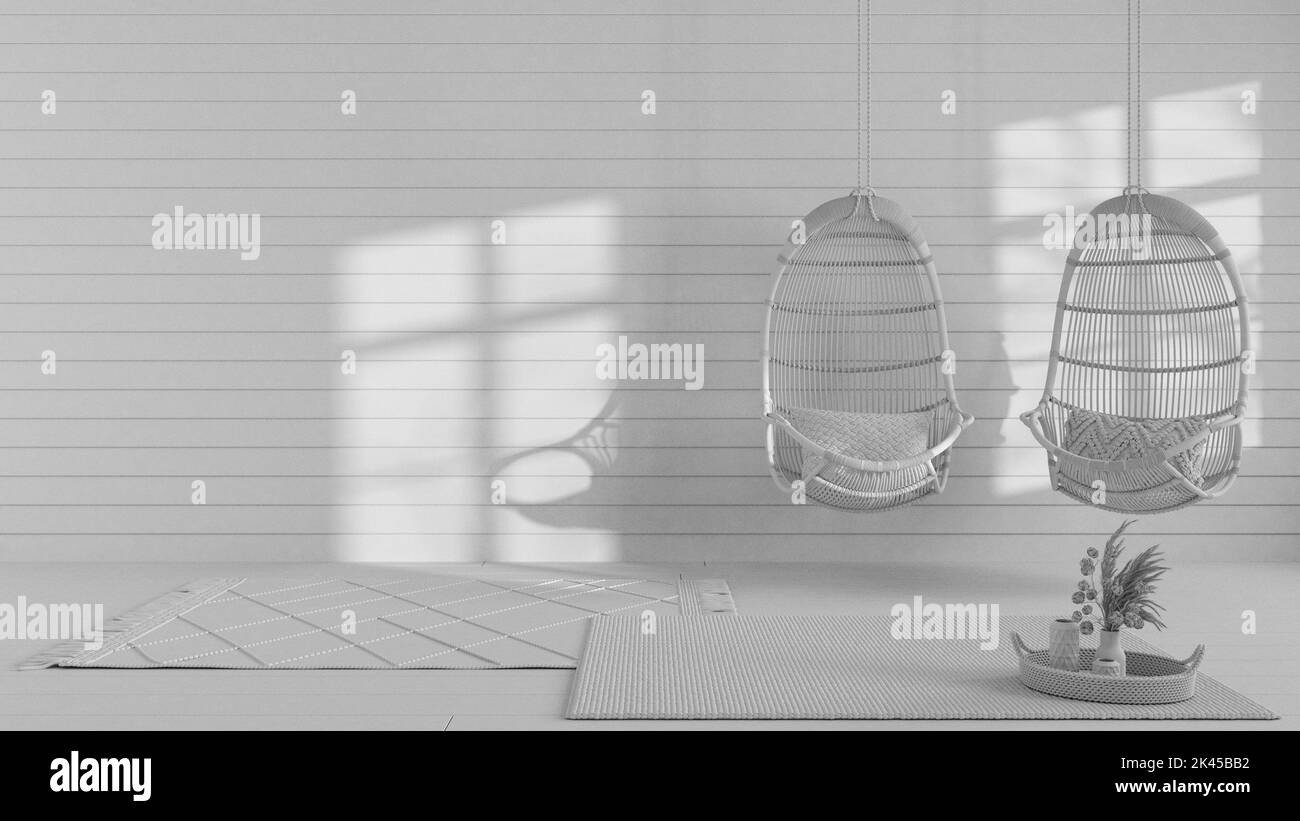 Projet blanc total, décoration intérieure de style japonais, salon wabi ...