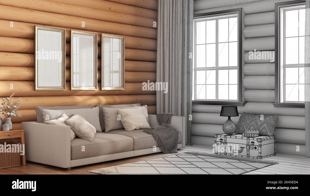 Architecte d'intérieur concept: Projet non fini dessiné à la main qui ...
