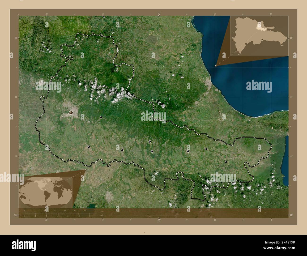 Duarte, province de la République dominicaine. Carte satellite basse ...