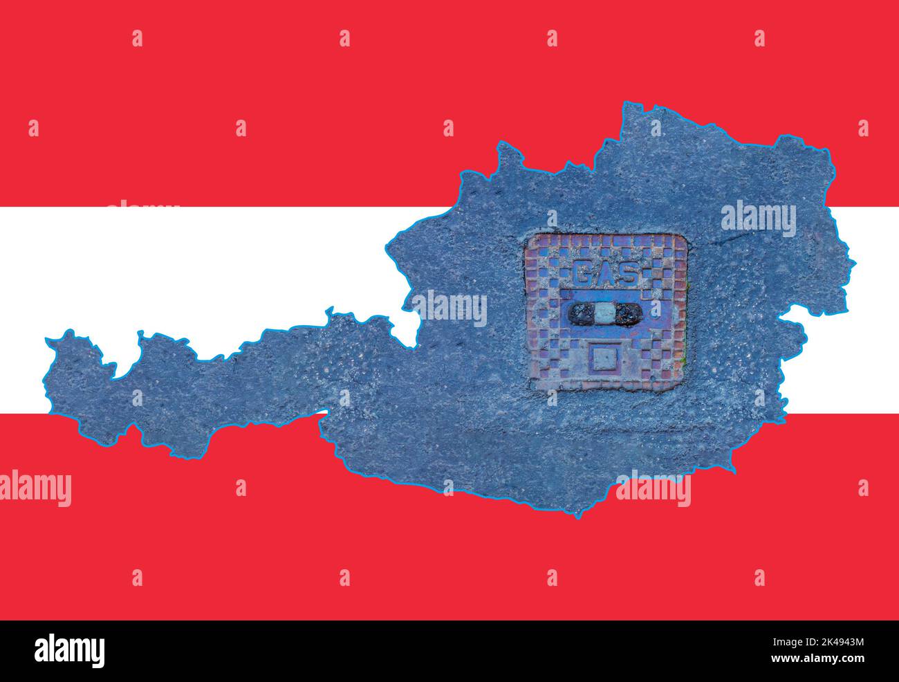 Carte de l'Autriche avec l'image du drapeau national. Couvercle de trou ...