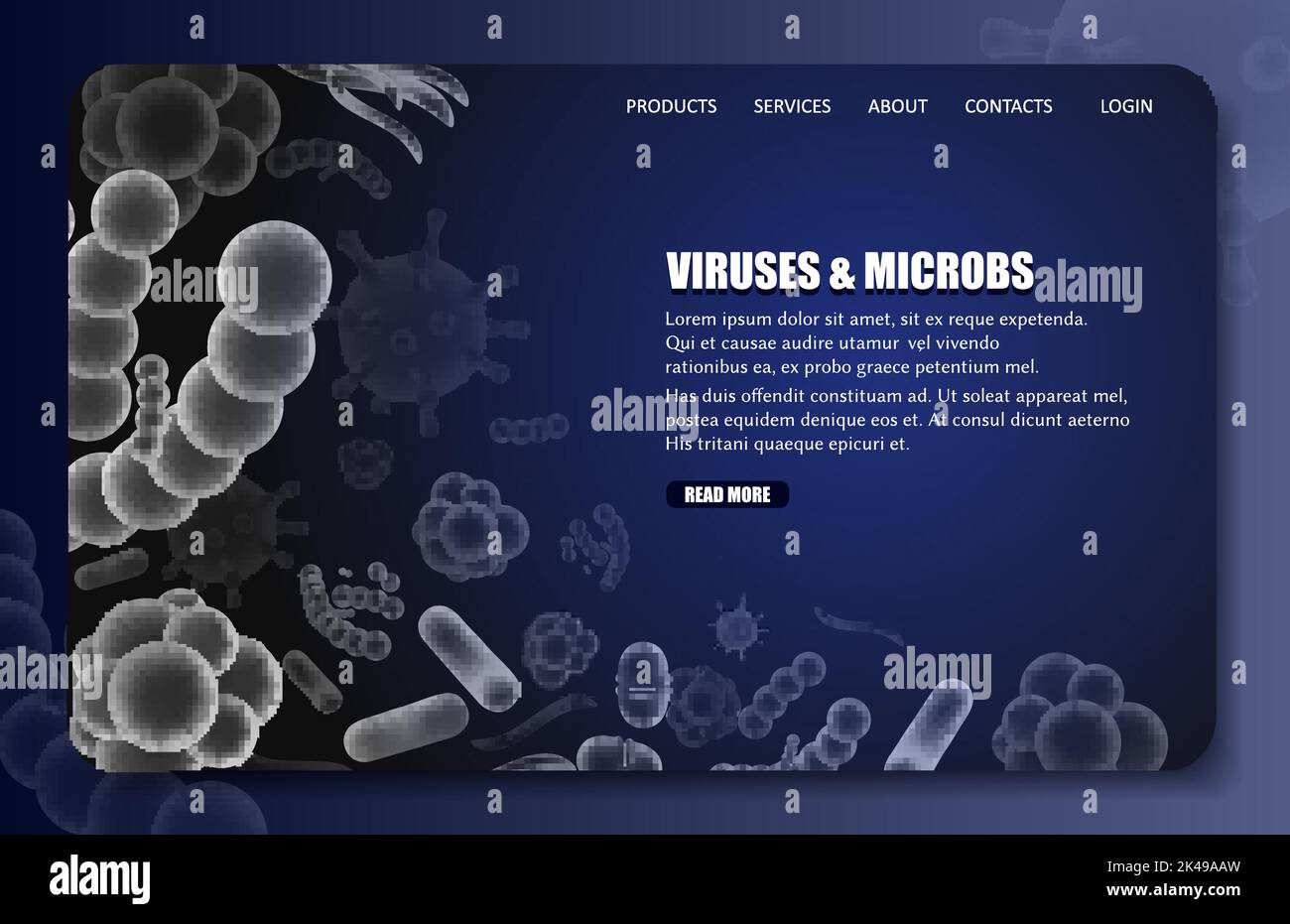 Modèle de site Web de la page d'accueil des virus et microbes. Illustration vectorielle de ...
