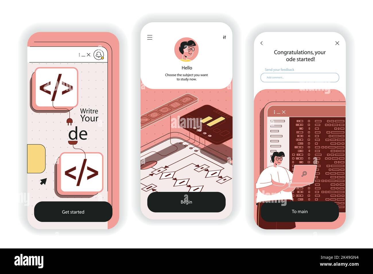 Écrans d'intégration du concept de logiciel de programmation. Élaboration, codage, ingénierie et ...