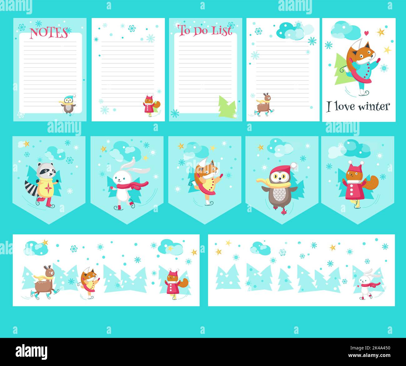 Ensemble de cartes vectorielles, drapeaux de fête, feuilles de bloc ...