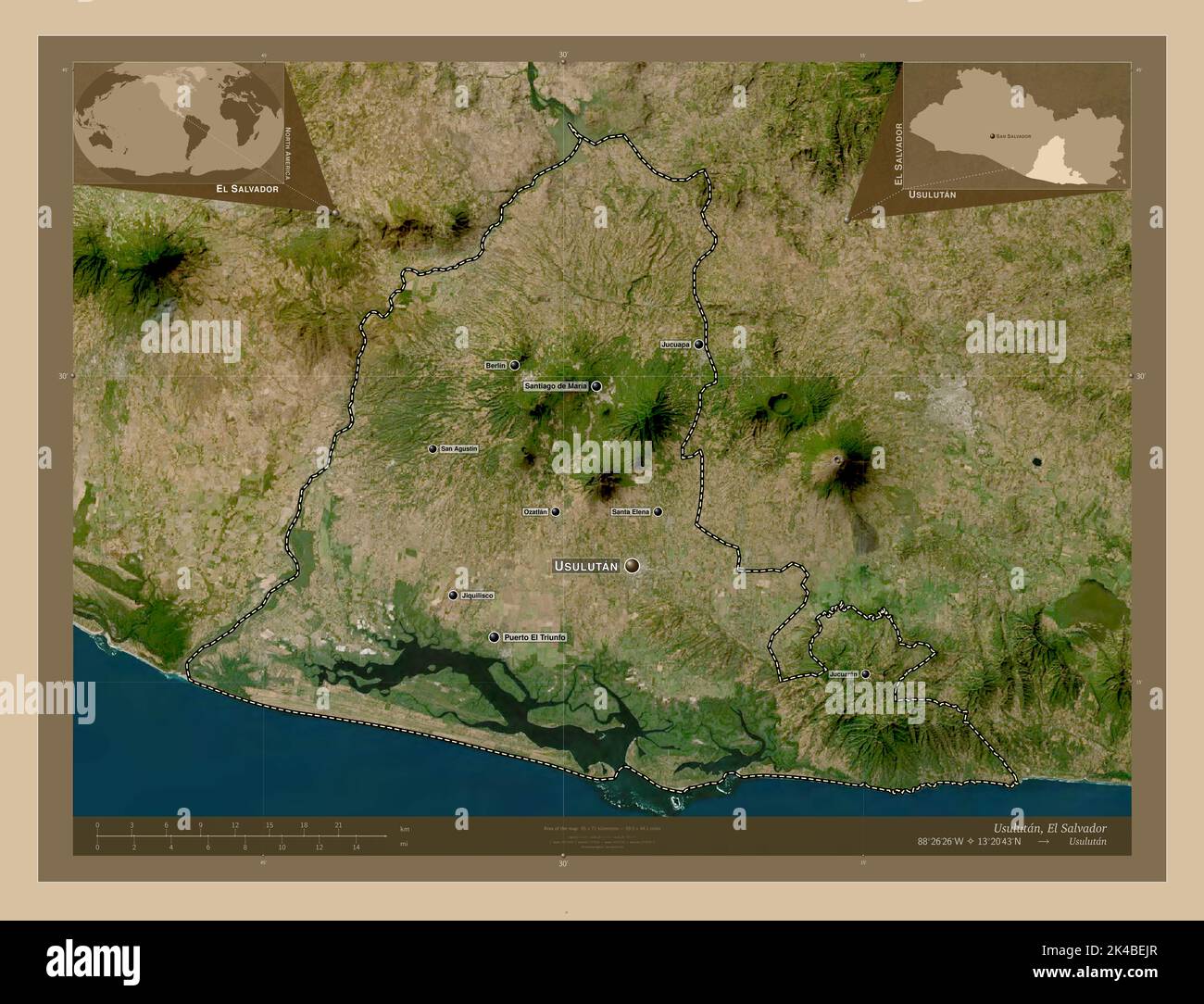 Usulutan, département d'El Salvador. Carte satellite basse résolution ...