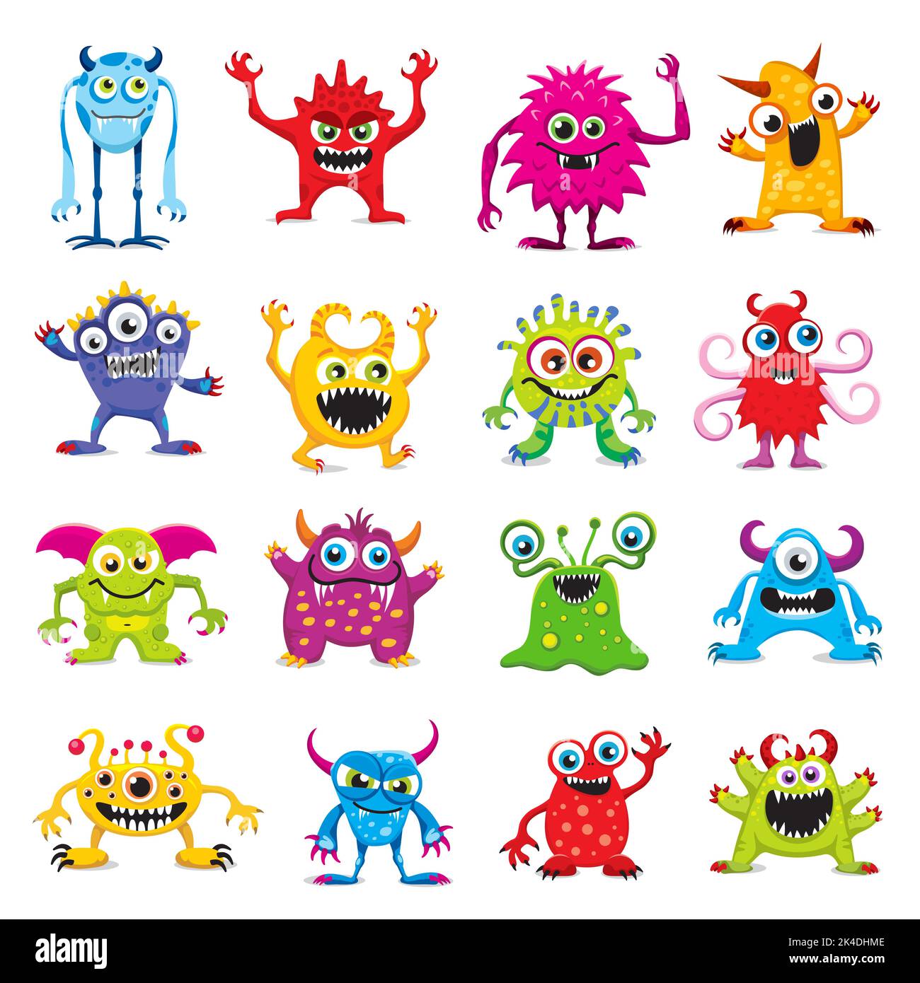 Personnages monstres amusants de dessin animé. Mutants comiques mignons ...