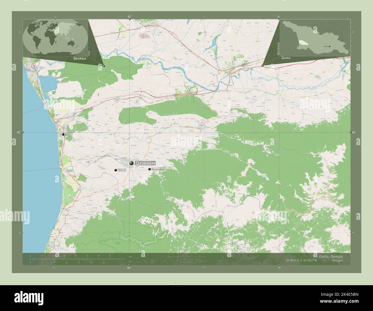 Guria, région de Géorgie. Ouvrez la carte des rues. Lieux et noms des ...
