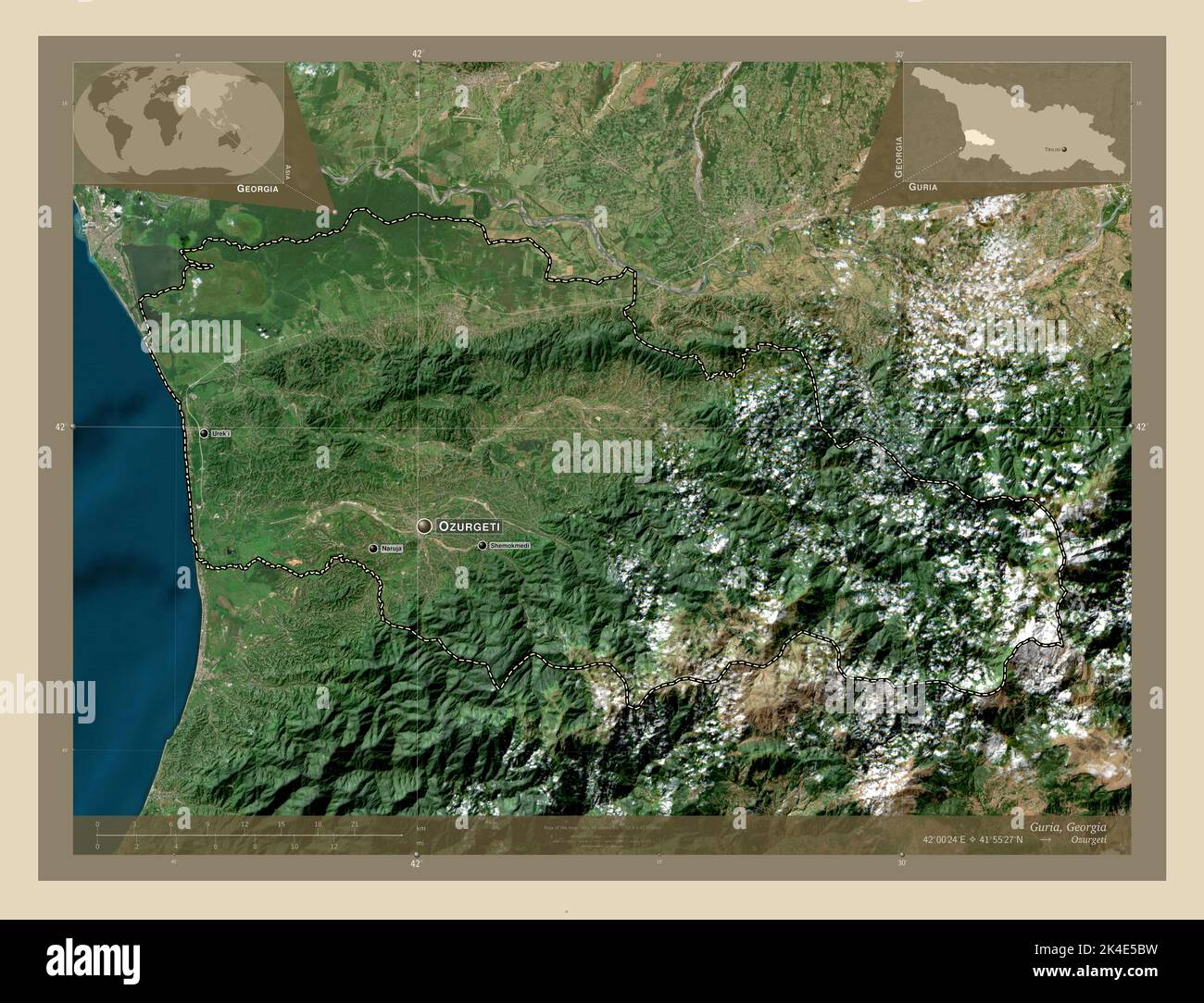 Guria, région de Géorgie. Carte satellite haute résolution. Lieux et ...