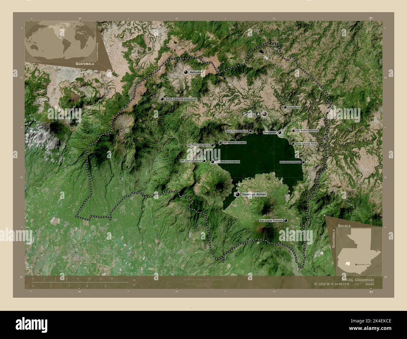 Solola, département du Guatemala. Carte satellite haute résolution ...