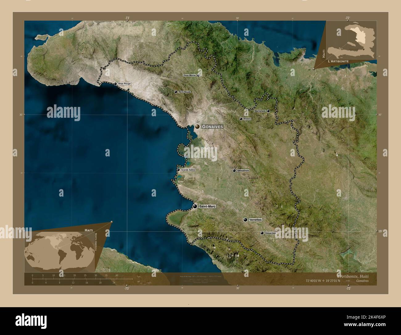 L'Artibonite, département d'Haïti. Carte satellite basse résolution ...