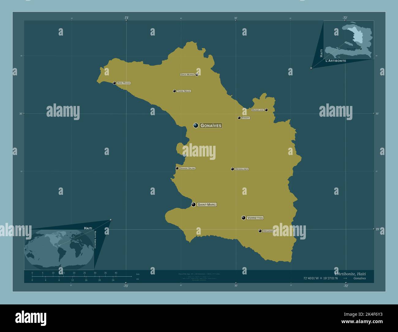 L'Artibonite, département d'Haïti. Forme de couleur unie. Lieux et noms ...
