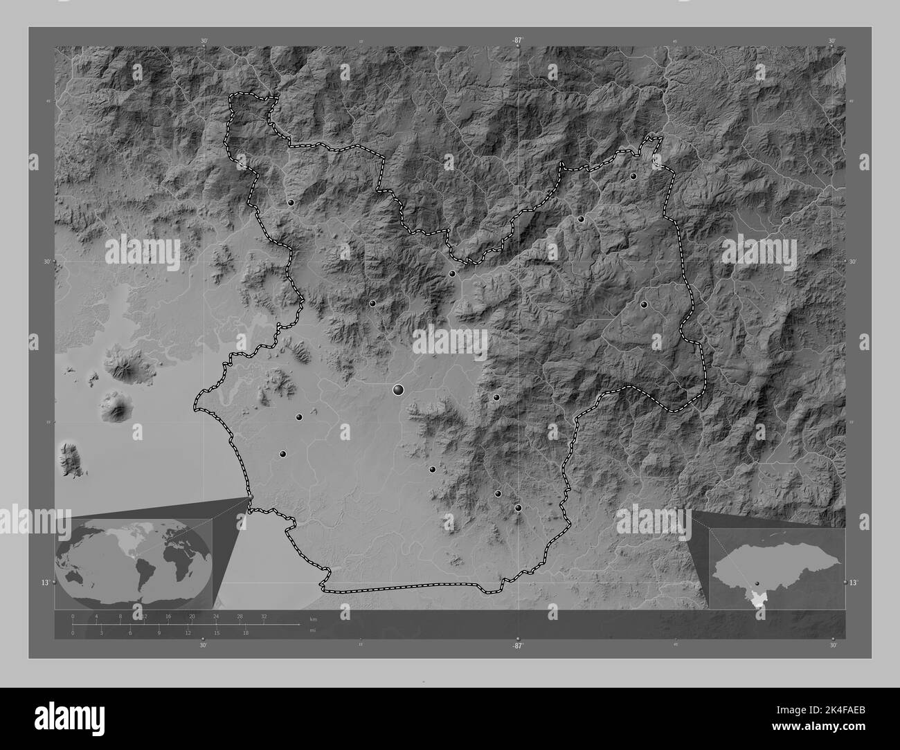 Choluteca, département du Honduras. Carte d'altitude en niveaux de gris ...