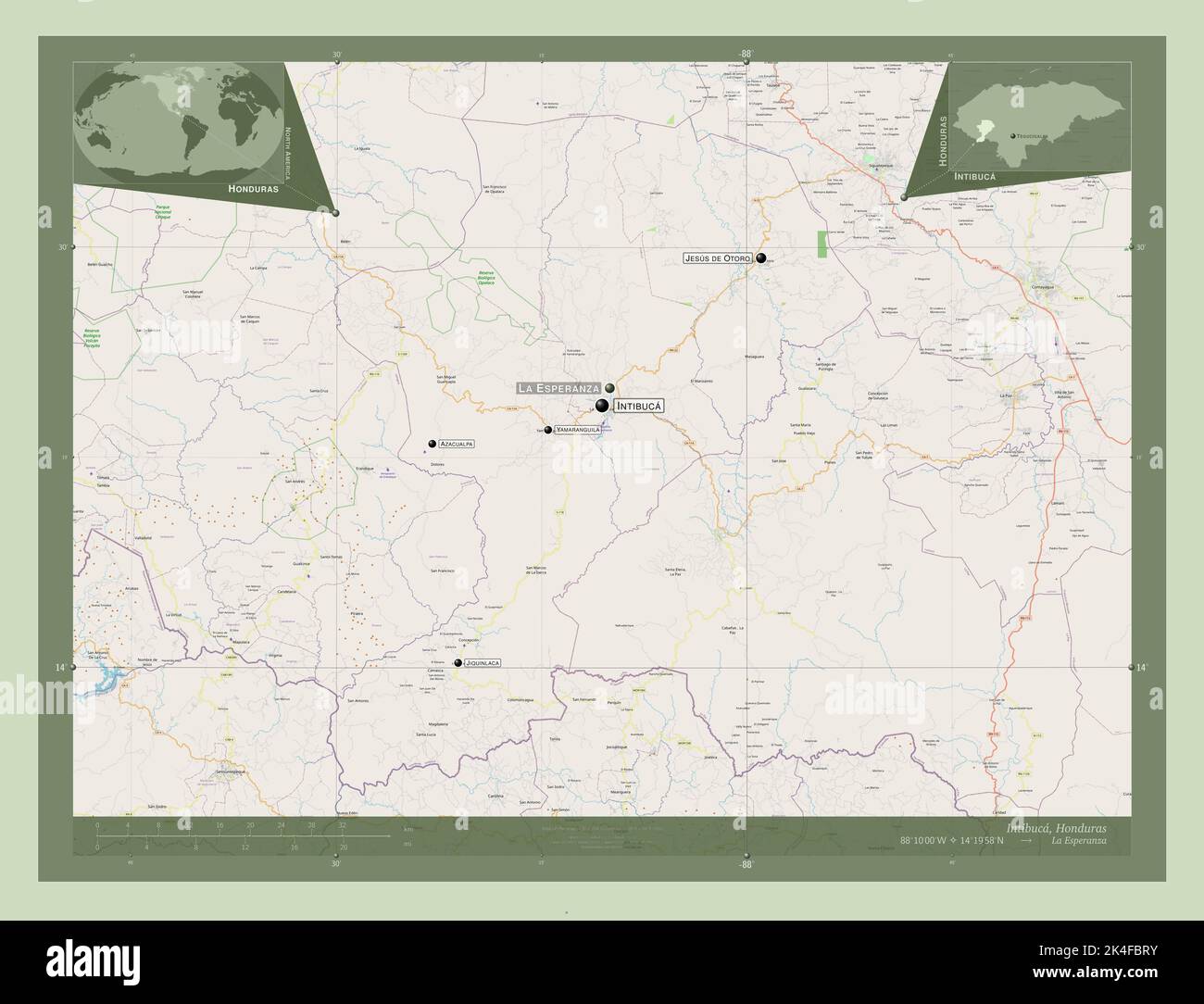 Intibuca, département du Honduras. Ouvrez la carte des rues. Lieux et ...