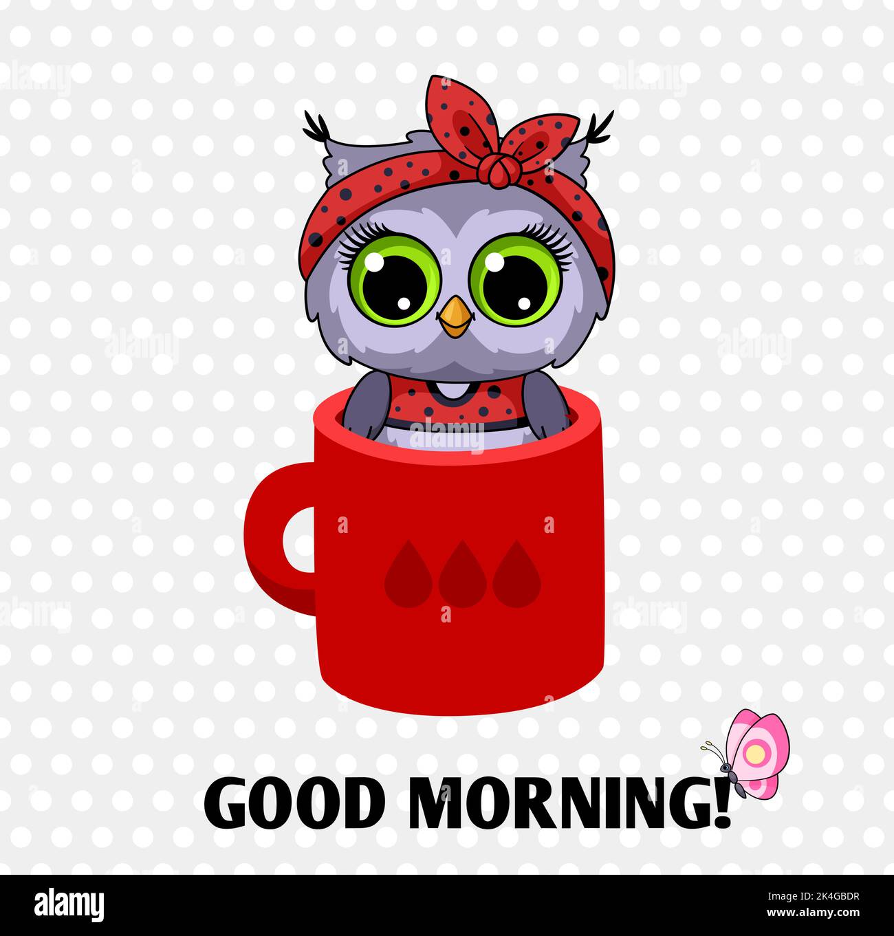 Carte du bon matin avec chouette hibou dans une tasse à café à motif ...