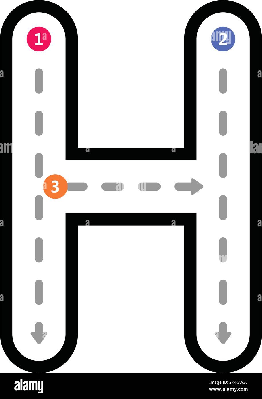 Tracé Alphabet majuscule majuscule H préinscription ligne pointillée ...