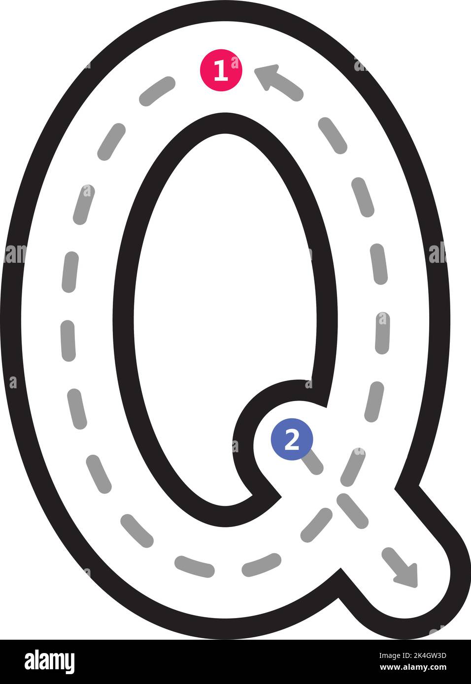 Tracé Alphabet lettre majuscule Q préinscription ligne pointillée pour ...