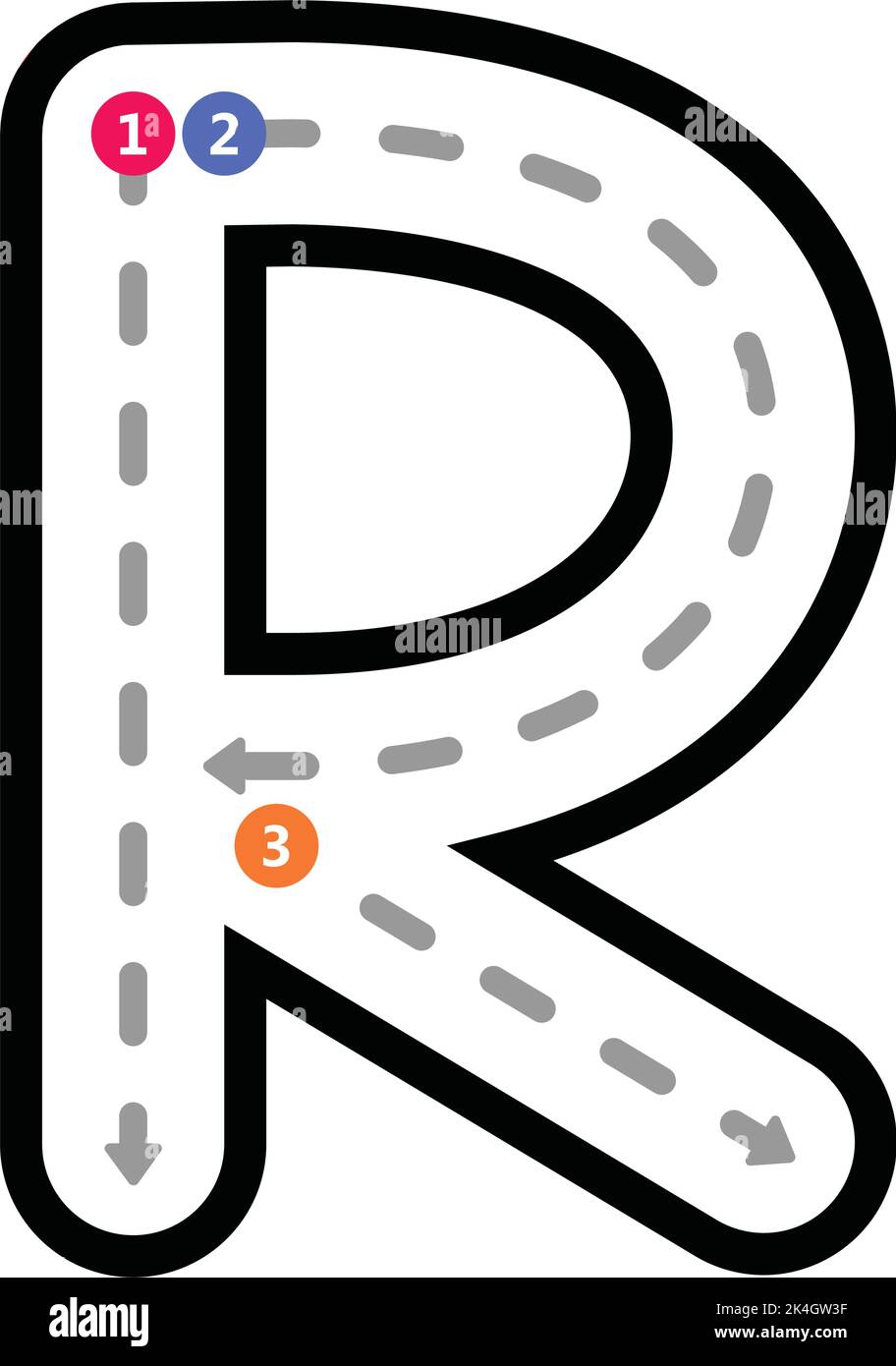 Tracé Alphabet majuscule lettre R pré-écriture élément en pointillés ...